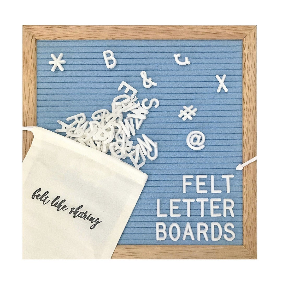 Handmade Light Blue Felt Letter Board Set - Oak Frame, 300 White ...