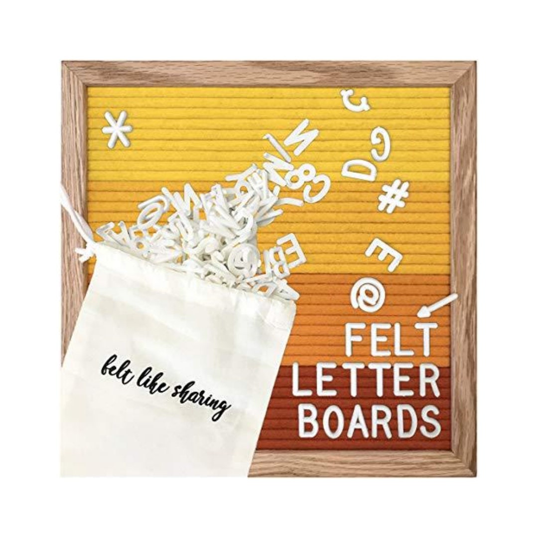 Sunburst Handmade Felt Letter Board Set With Wood Oak Frame 10x10 Inch ...