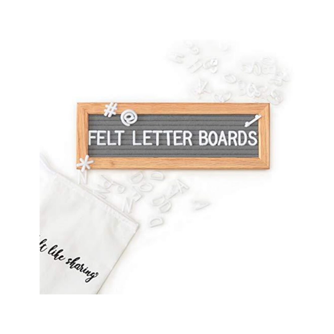 Gray Handmade Felt Letter Board Set With Wood Oak Frame 10x3.5 Inch ...