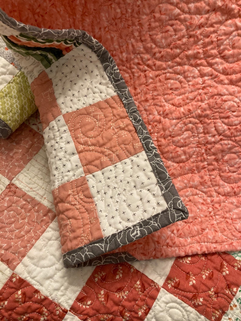 Handmade Quilt, Ready to Ship, Checkerboard, Nine Patch, Pink, Cotton ...