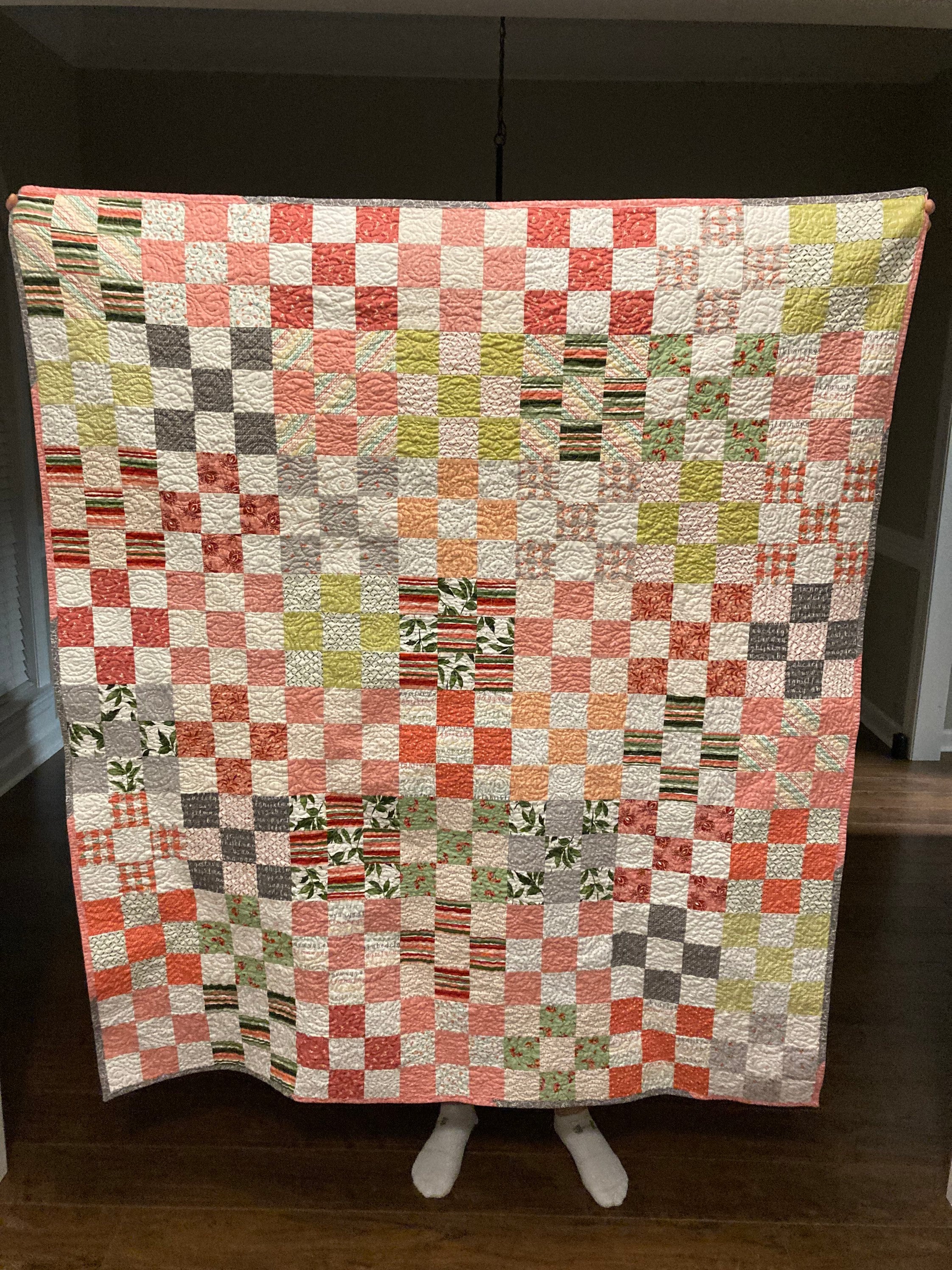 Handmade Quilt, Ready to Ship, Checkerboard, Nine Patch, Pink, Cotton ...