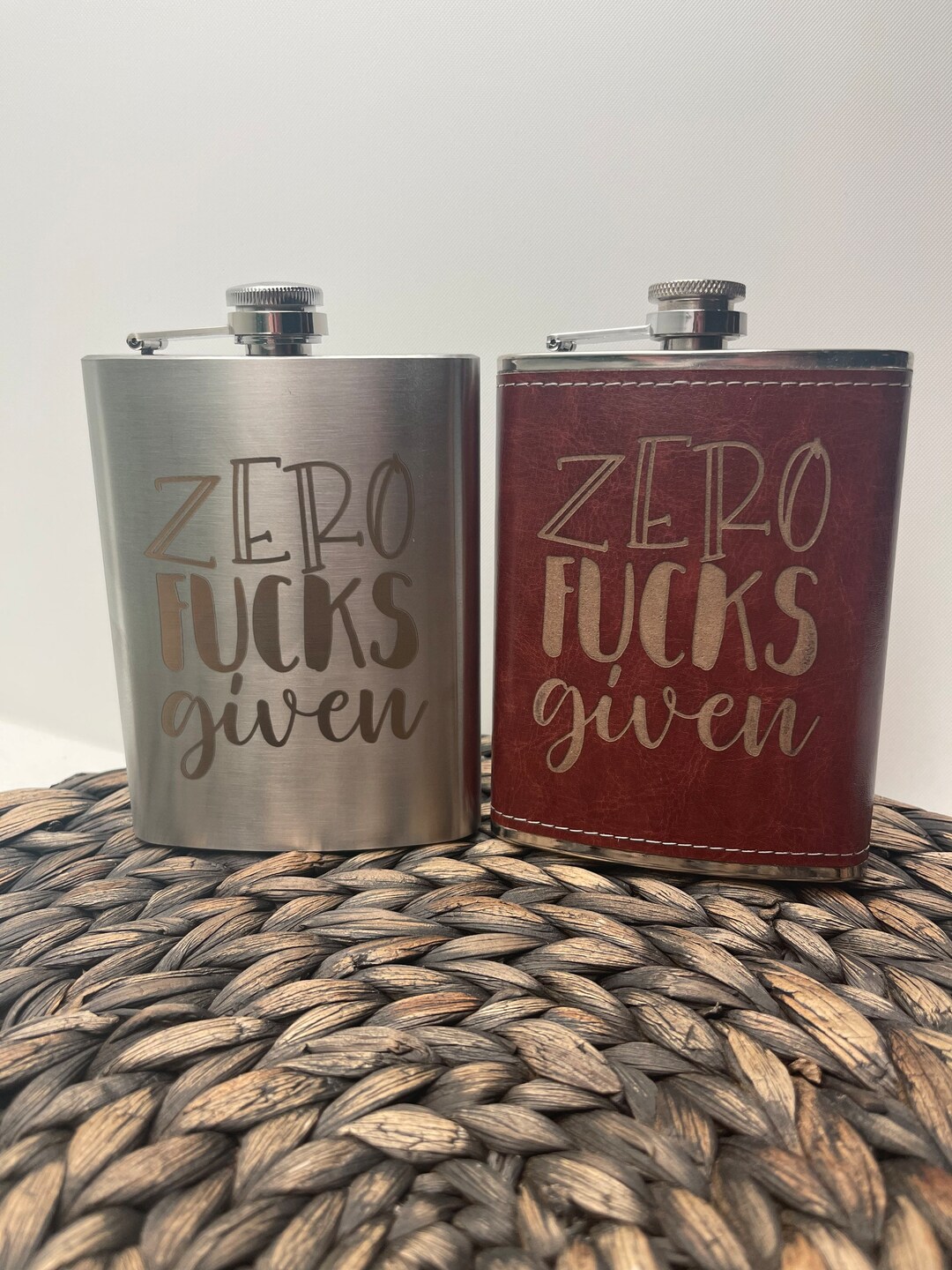 Zero Fucks Given Flask, Zero Fucks Stainless or Leather Flask - Etsy