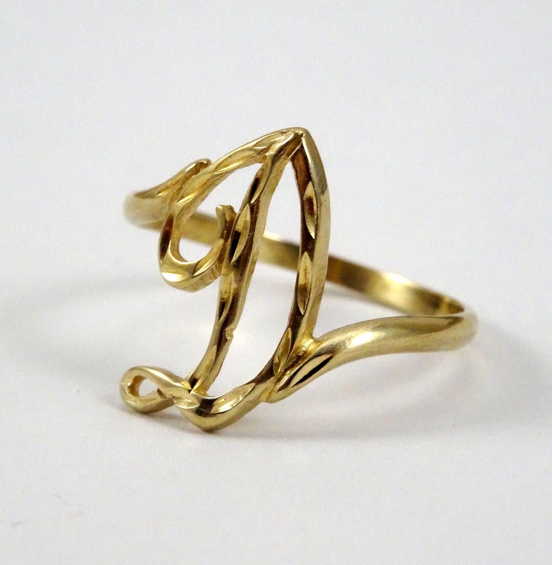 10k Initial D Ring Yellow Gold Diamond Cut Size 7.5, D4 - Etsy