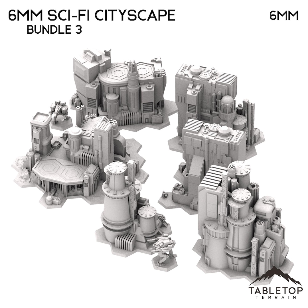 6mm Sci-fi Cityscape Bundle 3 - 6mm 8mm Mech Wargames Tabletop Terrain ...