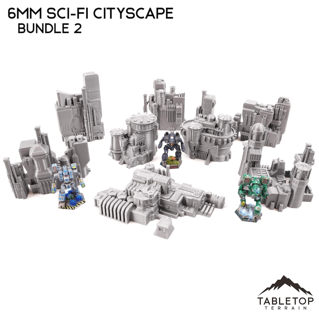6mm Sci-fi Cityscape Bundle 2 - 6mm 8mm Mech Wargames Tabletop Terrain ...