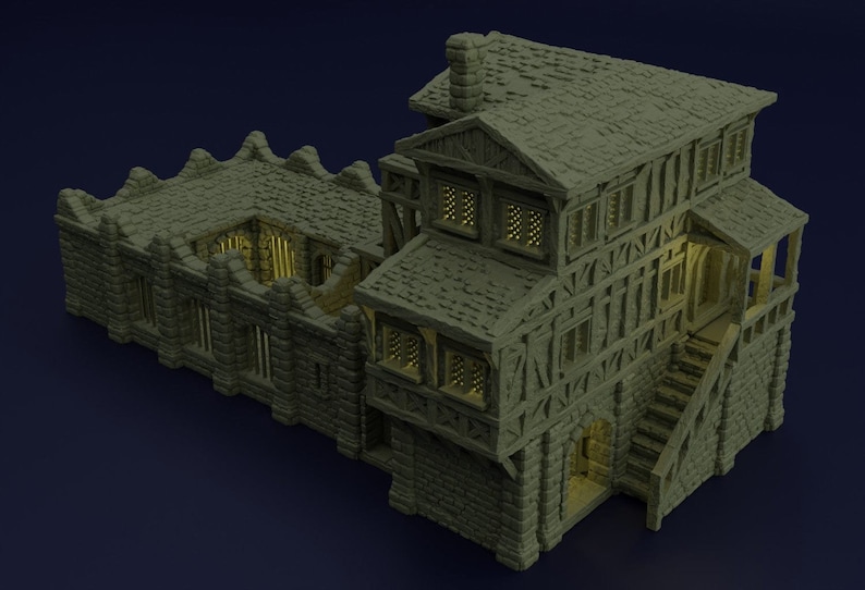Medieval Slaver Manor - DND Aos Pathfinder Conquest Miniatureland Tabletop Terrain Miniature ...