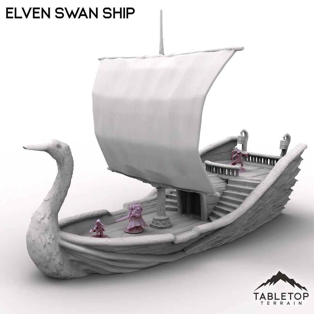 Elven Swan Ship - Tabletop Terrain Fantasy DND Miniature Roleplaying ...