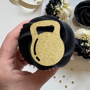 Gym / Weightlifting Themed Cupcake Toppers - Cake Charms - Dumbbell ...