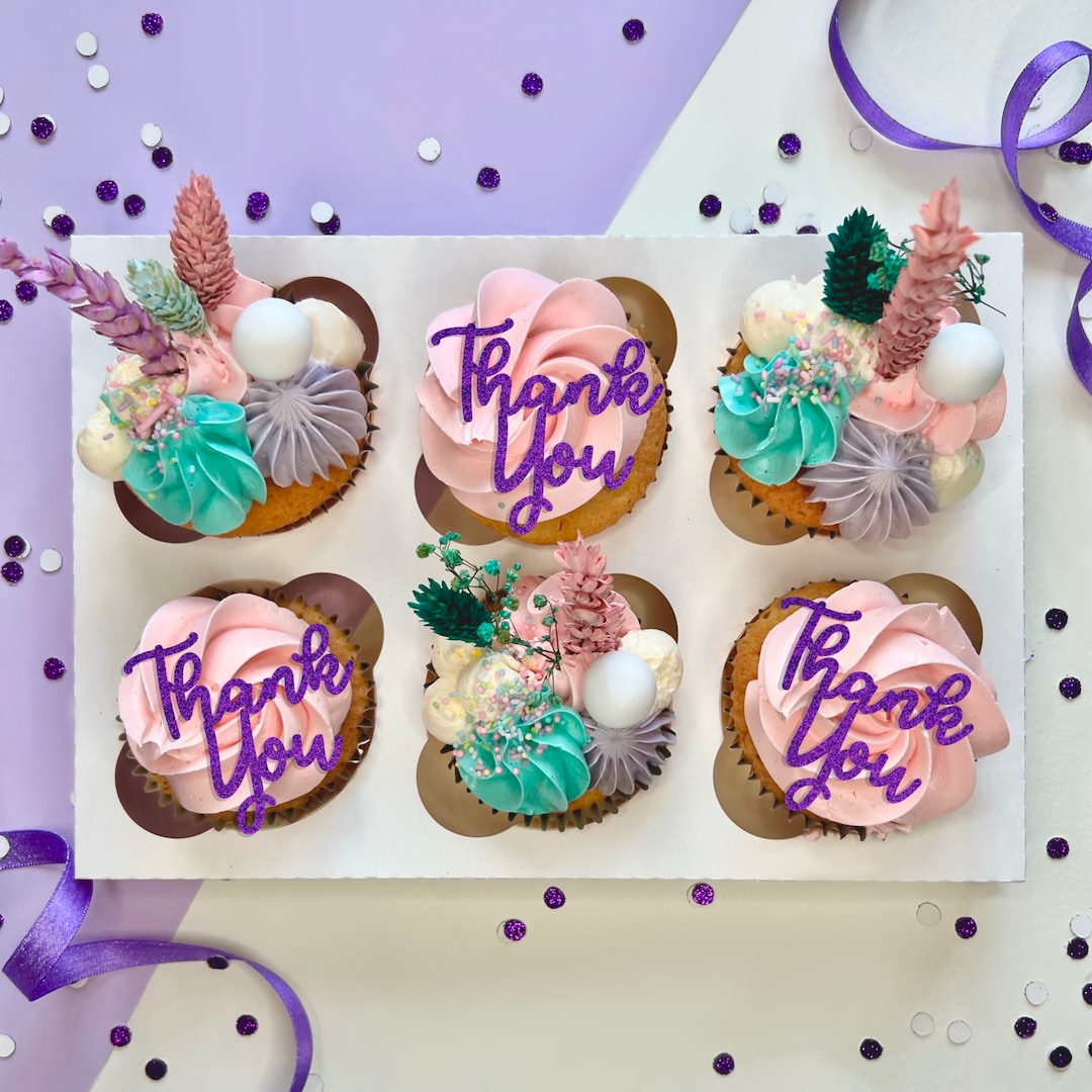 Thank You Cupcake Toppers - Any Colour - Customisable - Cake Topper ...