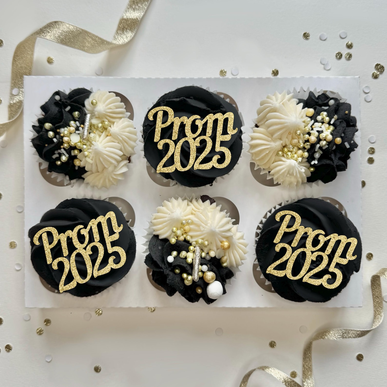 Prom 2025 Cupcake Toppers - Bento Cake Charm - Mirror and Glitter ...