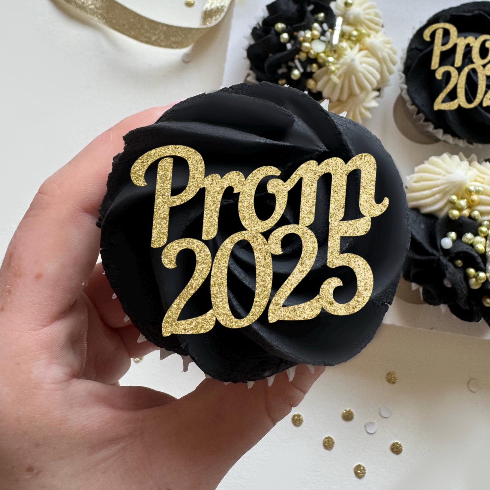 Prom 2025 Cupcake Toppers - Bento Cake Charm - Mirror and Glitter ...