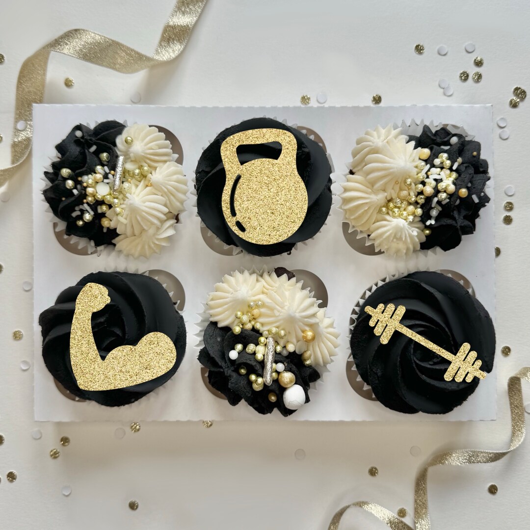 Gym / Weightlifting Themed Cupcake Toppers - Cake Charms - Dumbbell ...