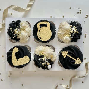 Gym / Weightlifting Themed Cupcake Toppers - Cake Charms - Dumbbell ...