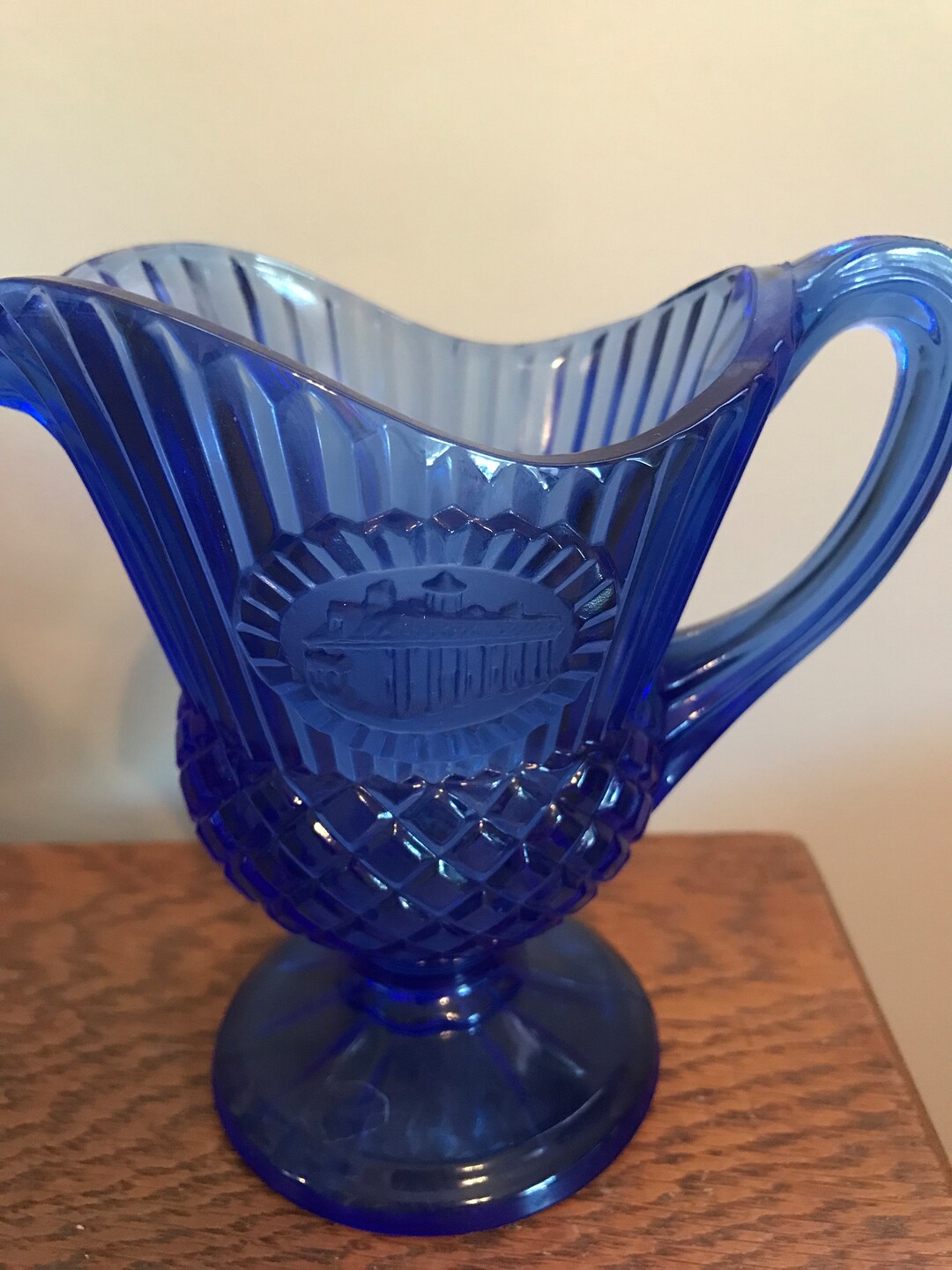 Cobalt Blue Glass Small Pitcher With White House by Avon - Etsy