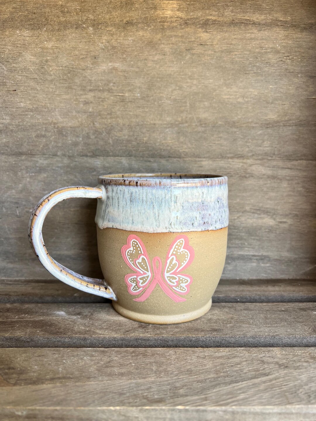 Shorty Speckled Aurora Pink Ribbon Butterfly Mug - Etsy