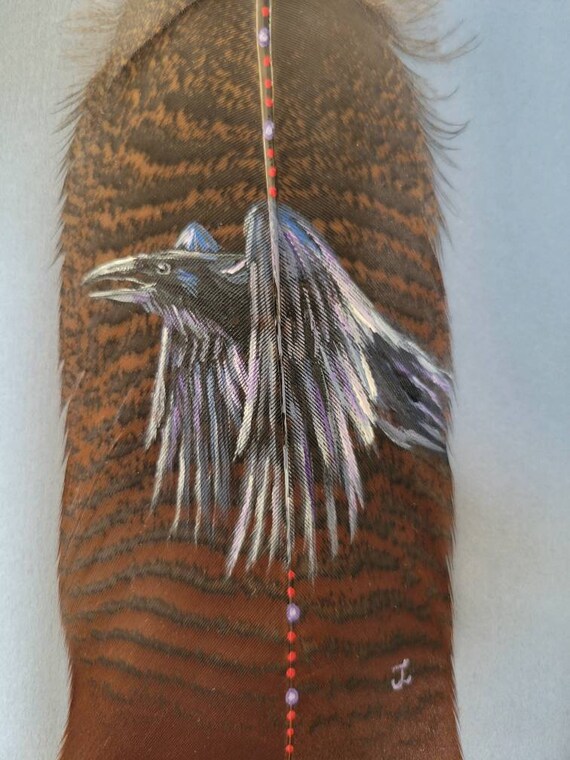 Raven Spirit Feather Feather Art Painted Feathers Animal - Etsy