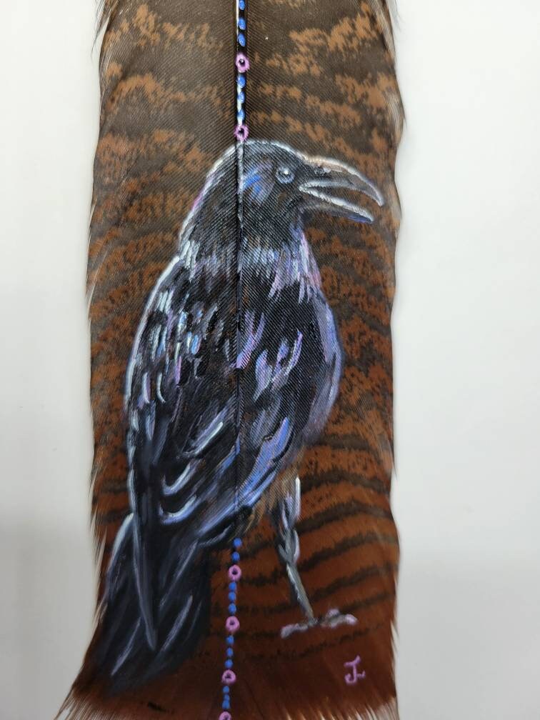 Raven Spirit Feather Feather Art Painted Feathers Animal - Etsy