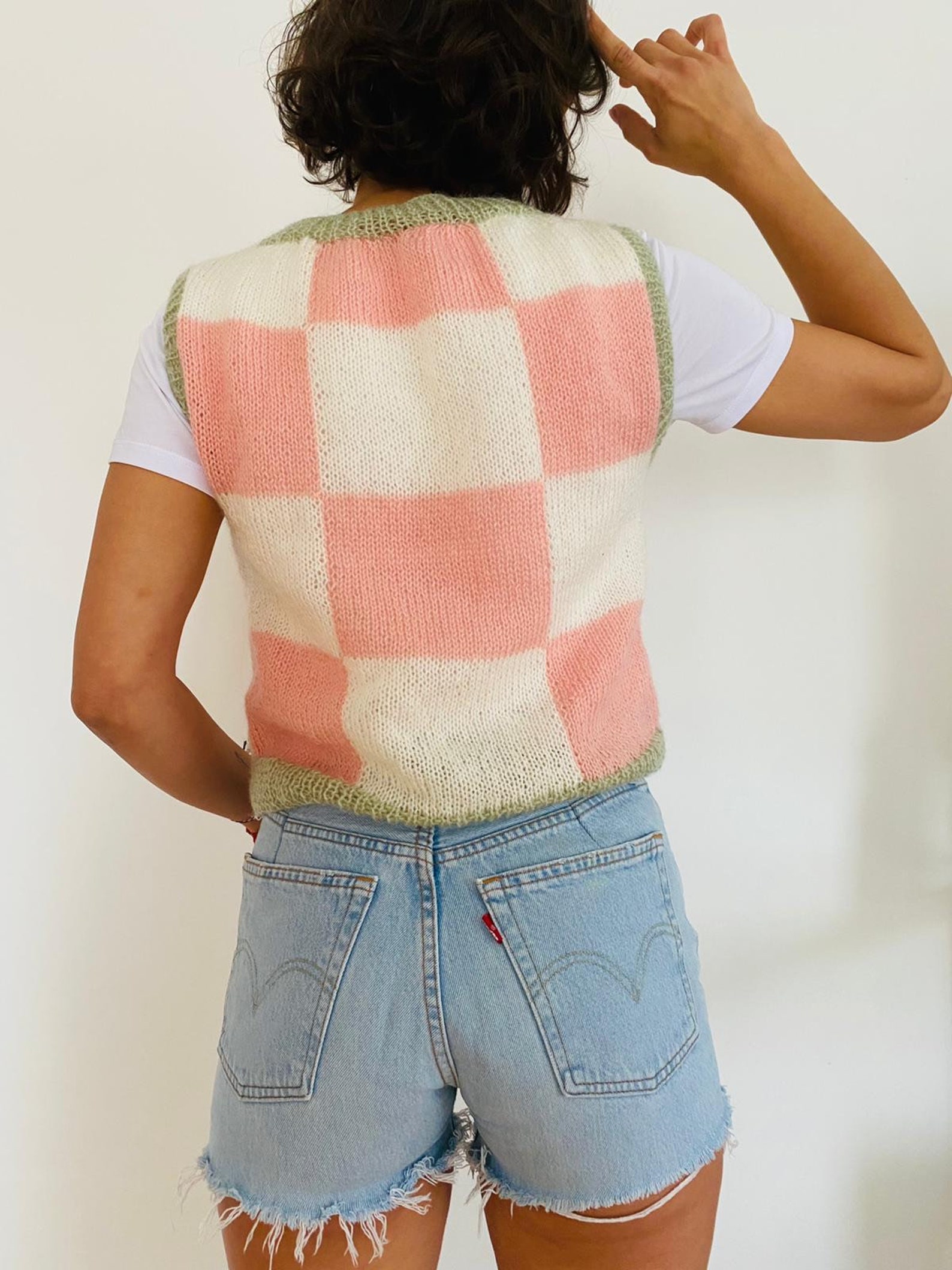 Checkered Knit Sweater Vest Handmade Knitted Vest - Etsy