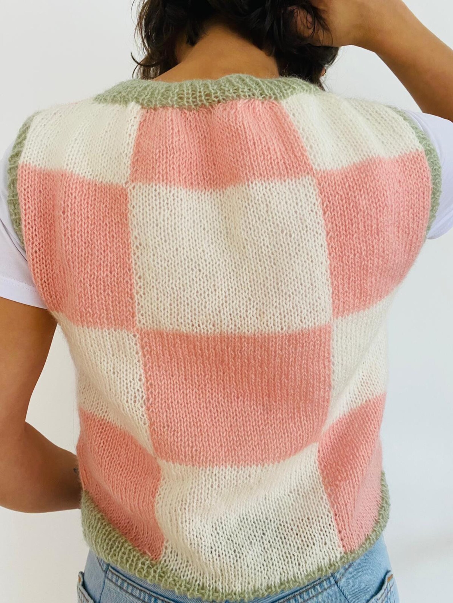 Checkered Knit Sweater Vest Handmade Knitted Vest - Etsy