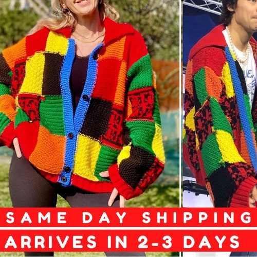 Harry Style Cardigan Harry Styles Sweater Patchwork - Etsy