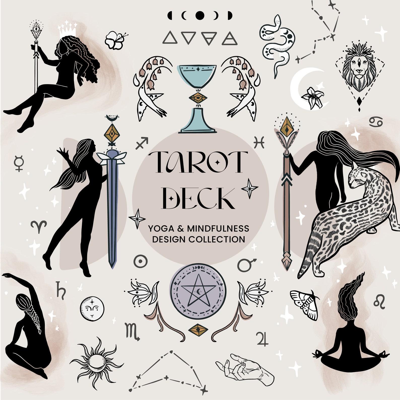 Tarot Deck Collection Clipart, Hand Painted Tarot Card Suits ...