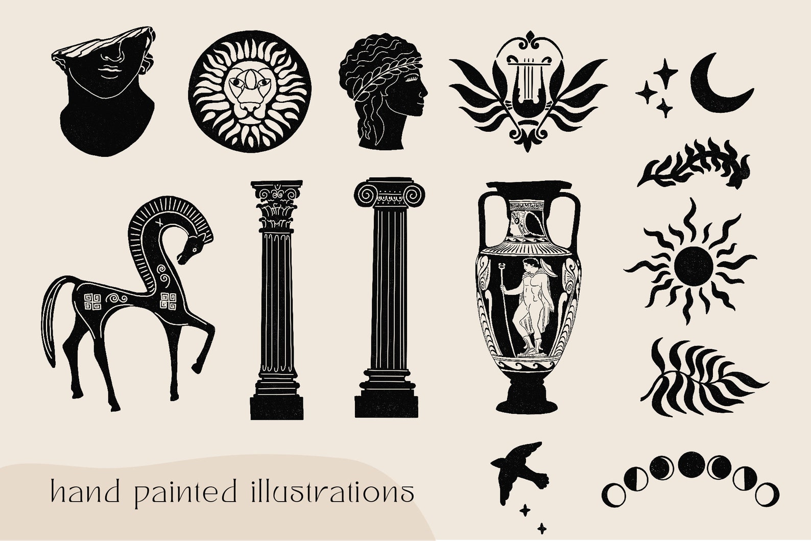 Ancient Greek Collection Clipart, Hand Painted Roman Gods, Column ...