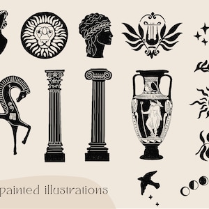Ancient Greek Collection Clipart, Hand Painted Roman Gods, Column ...