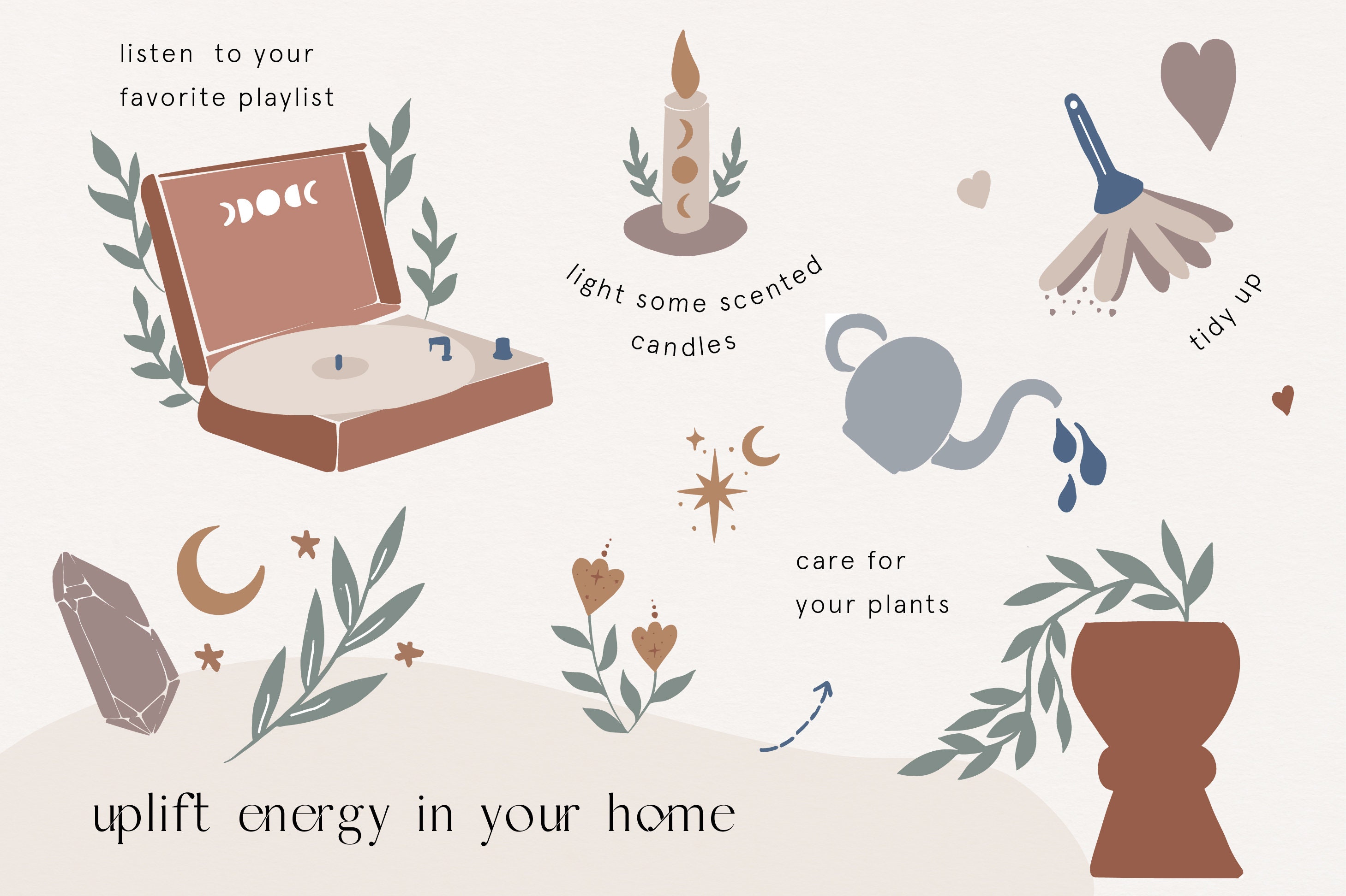 Self Care Collection Clipart, Hand Painted Yoga and Mindfulness ...