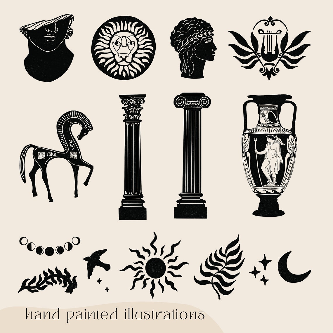 Ancient Greek Collection Clipart Hand Painted Roman Gods - Etsy