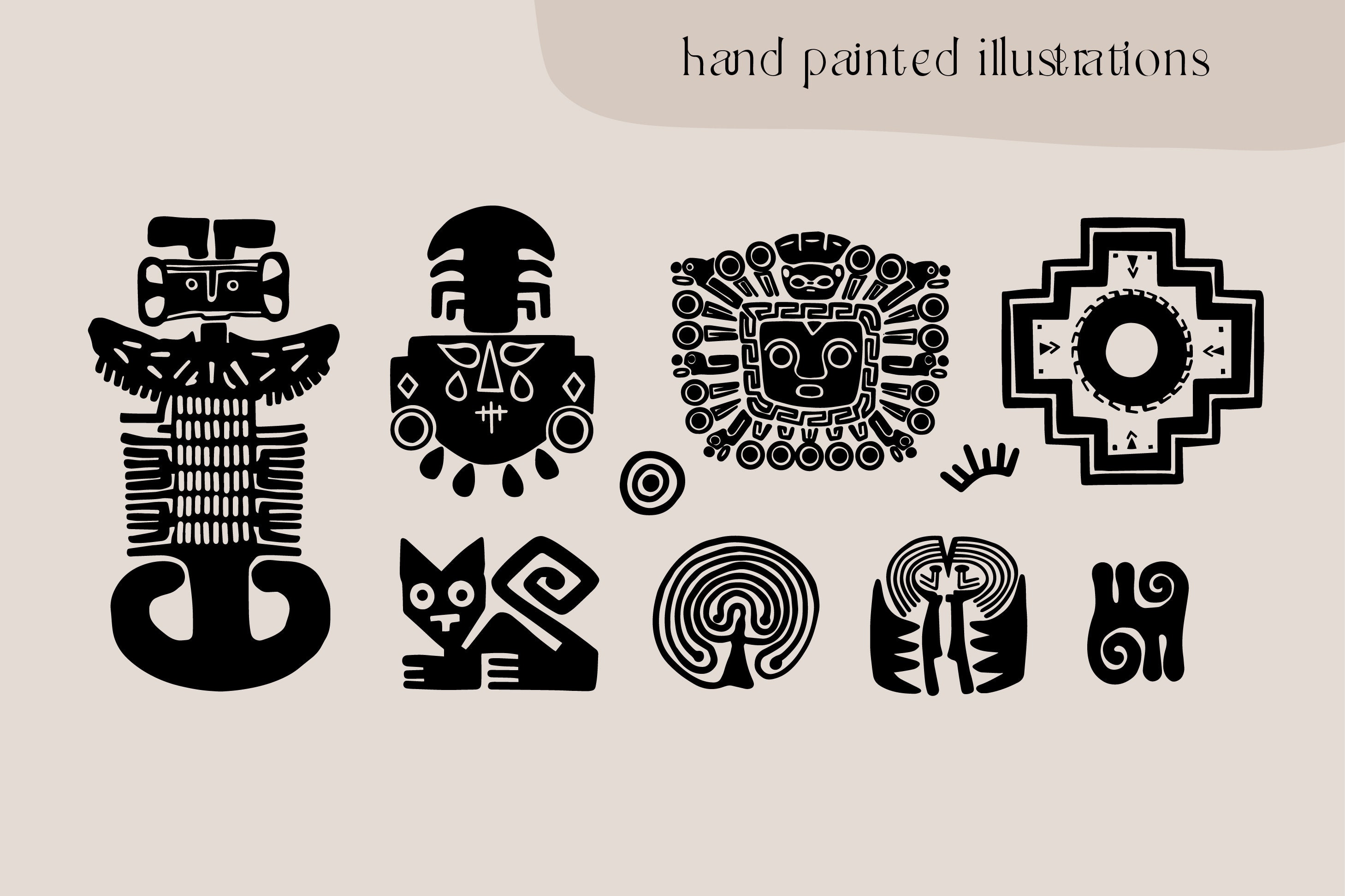 Inca Collection Clipart, Hand Painted Tribal Illustrations, Pachamama ...