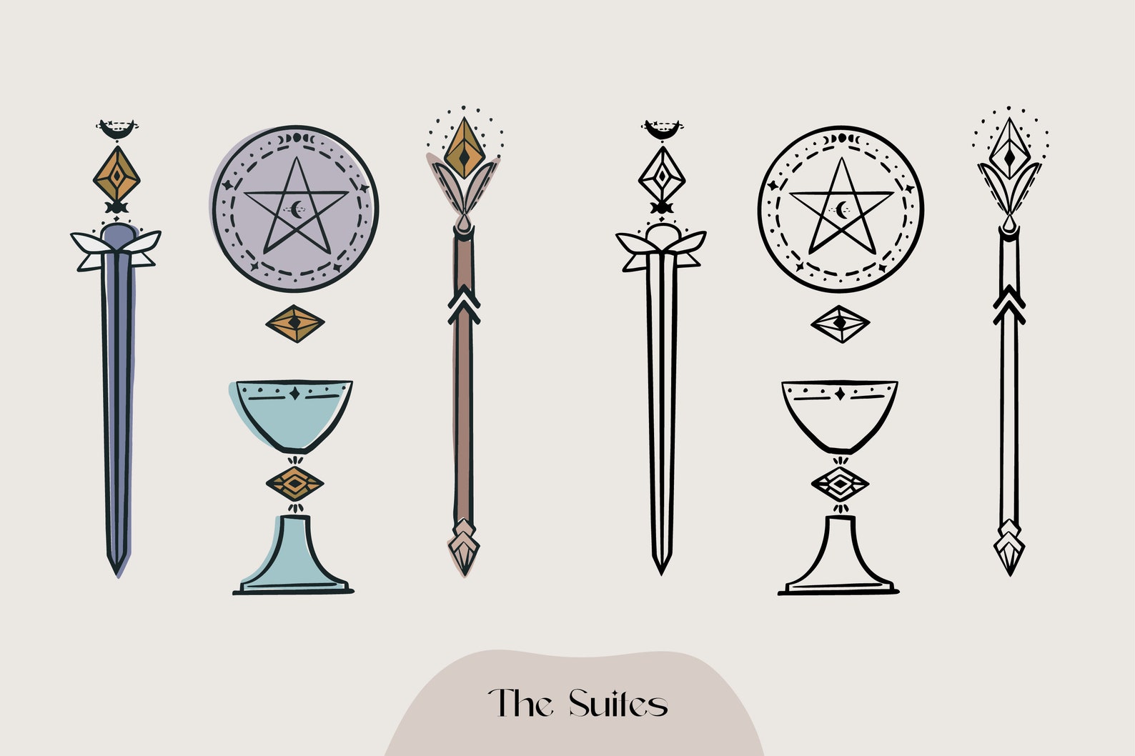 Tarot Deck Collection Clipart, Hand Painted Tarot Card Suits ...