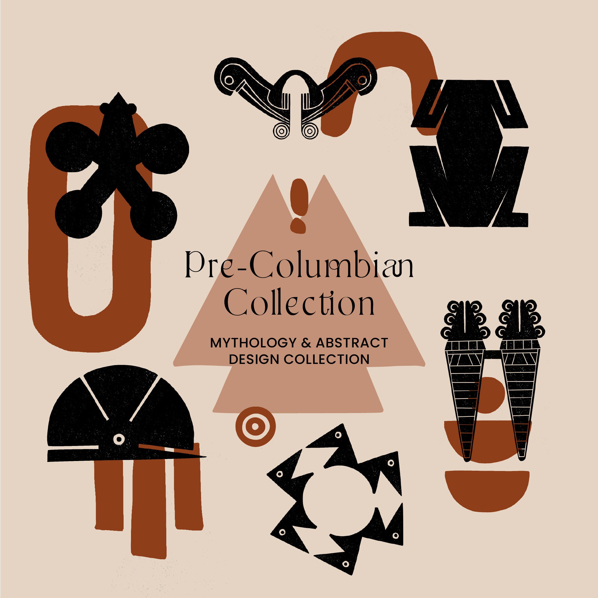 Pre-columbian Collection Clipart, Hand Painted Ancient Symbols, Ethnic ...