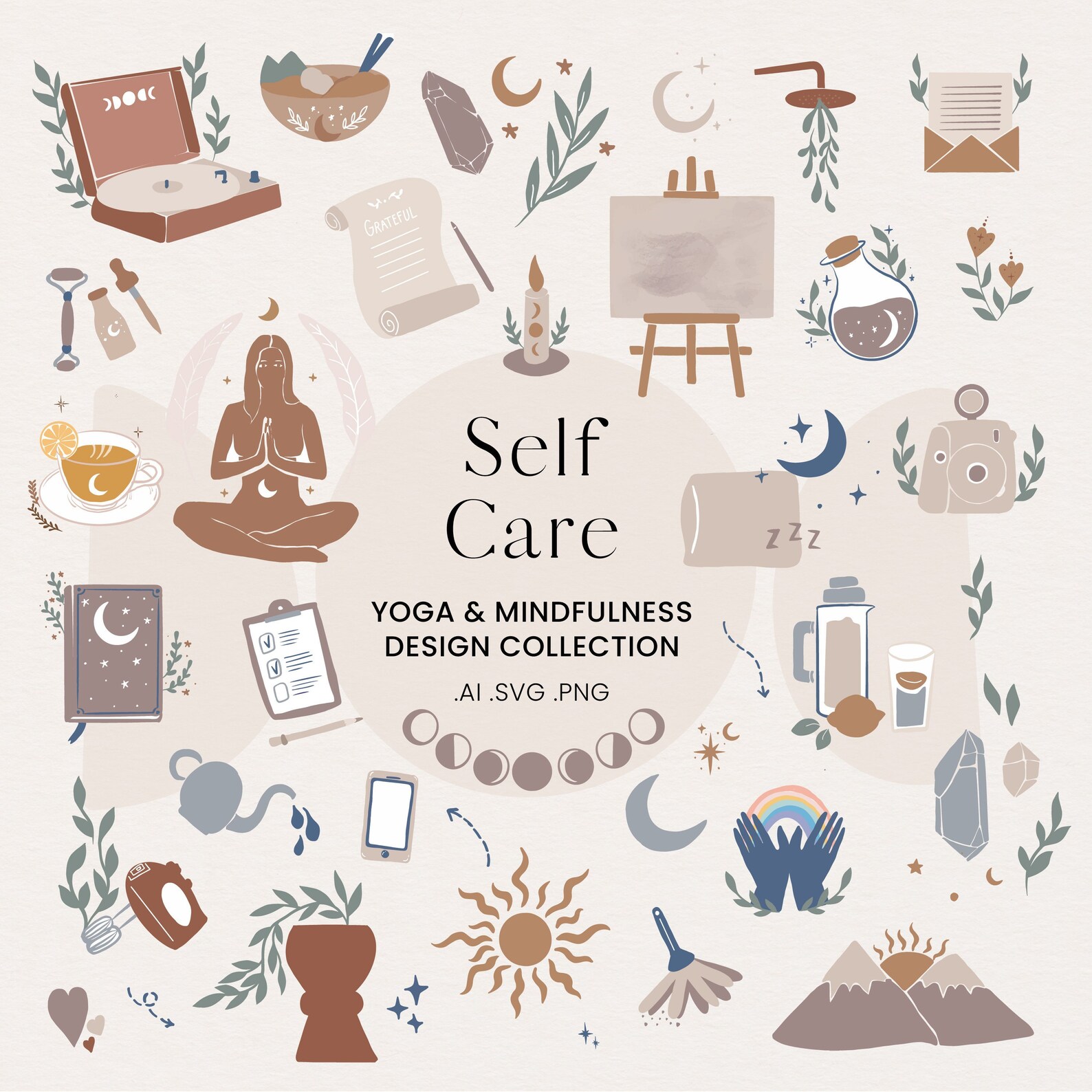 Self Care Collection Clipart Hand Painted Yoga and - Etsy Canada