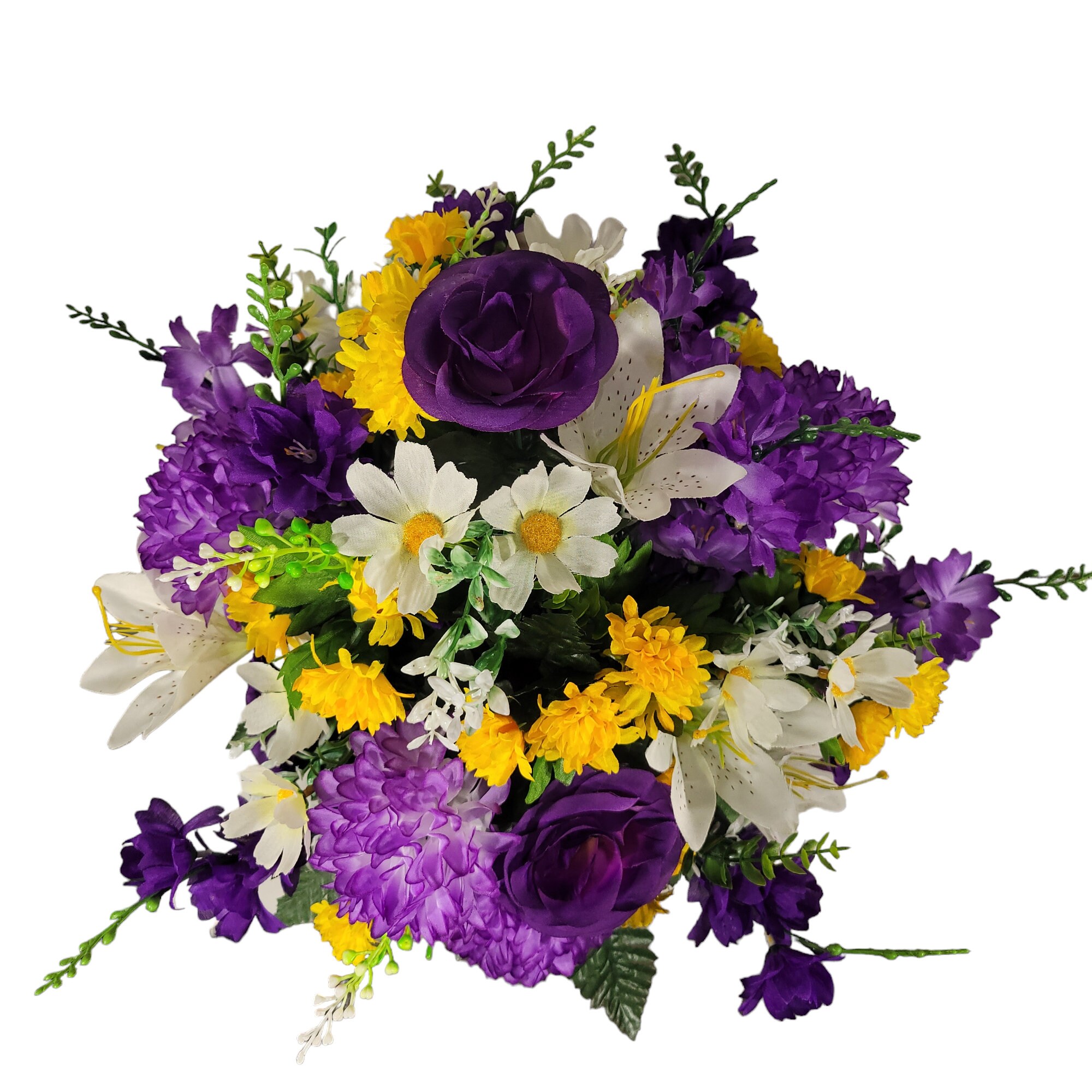 This 360-degree Rose, Mum, and Lily Pompom Cemetery Cone Has Purple ...