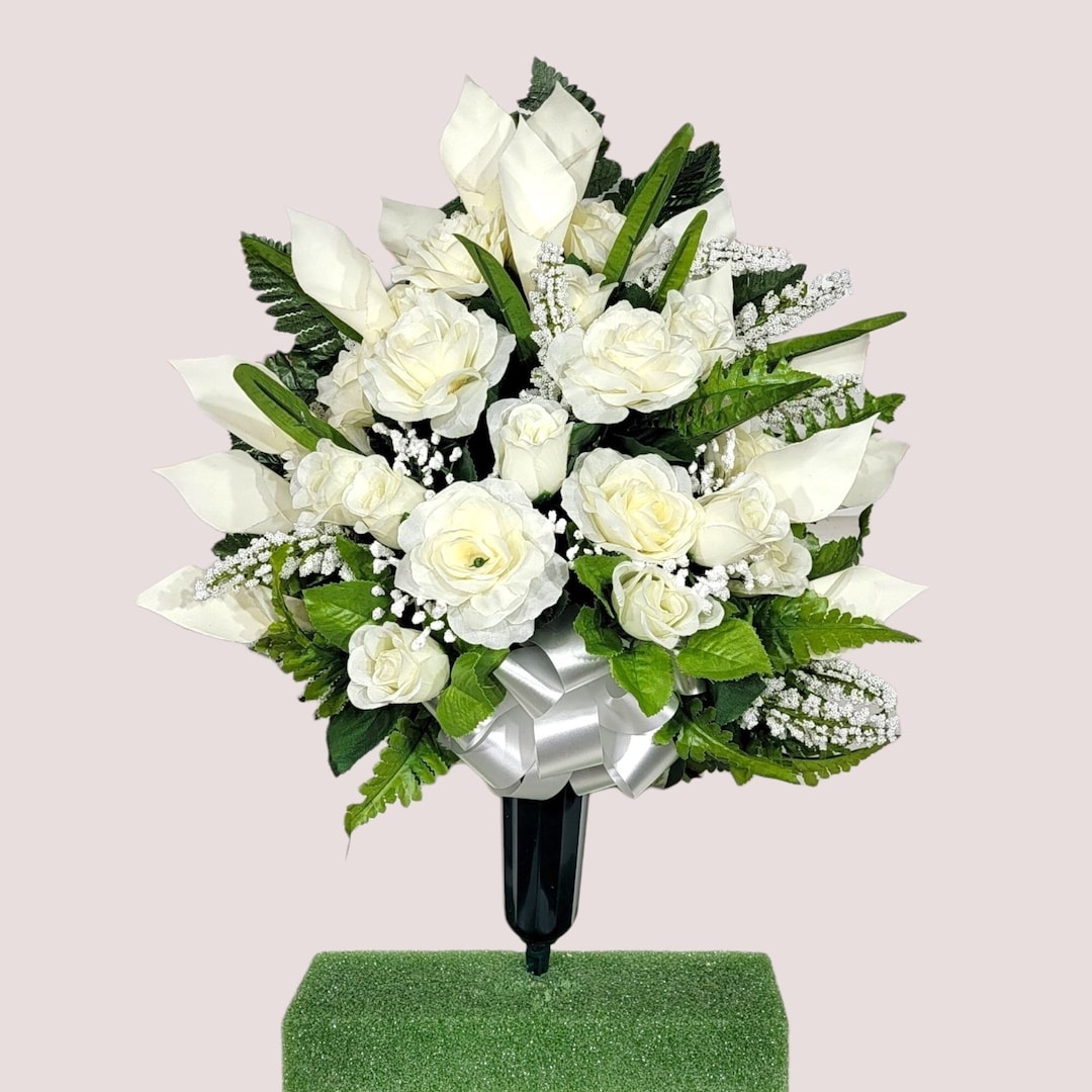 This Jumbo-sized Cemetery Cone Has Grave Flowers Including Cream Calla ...