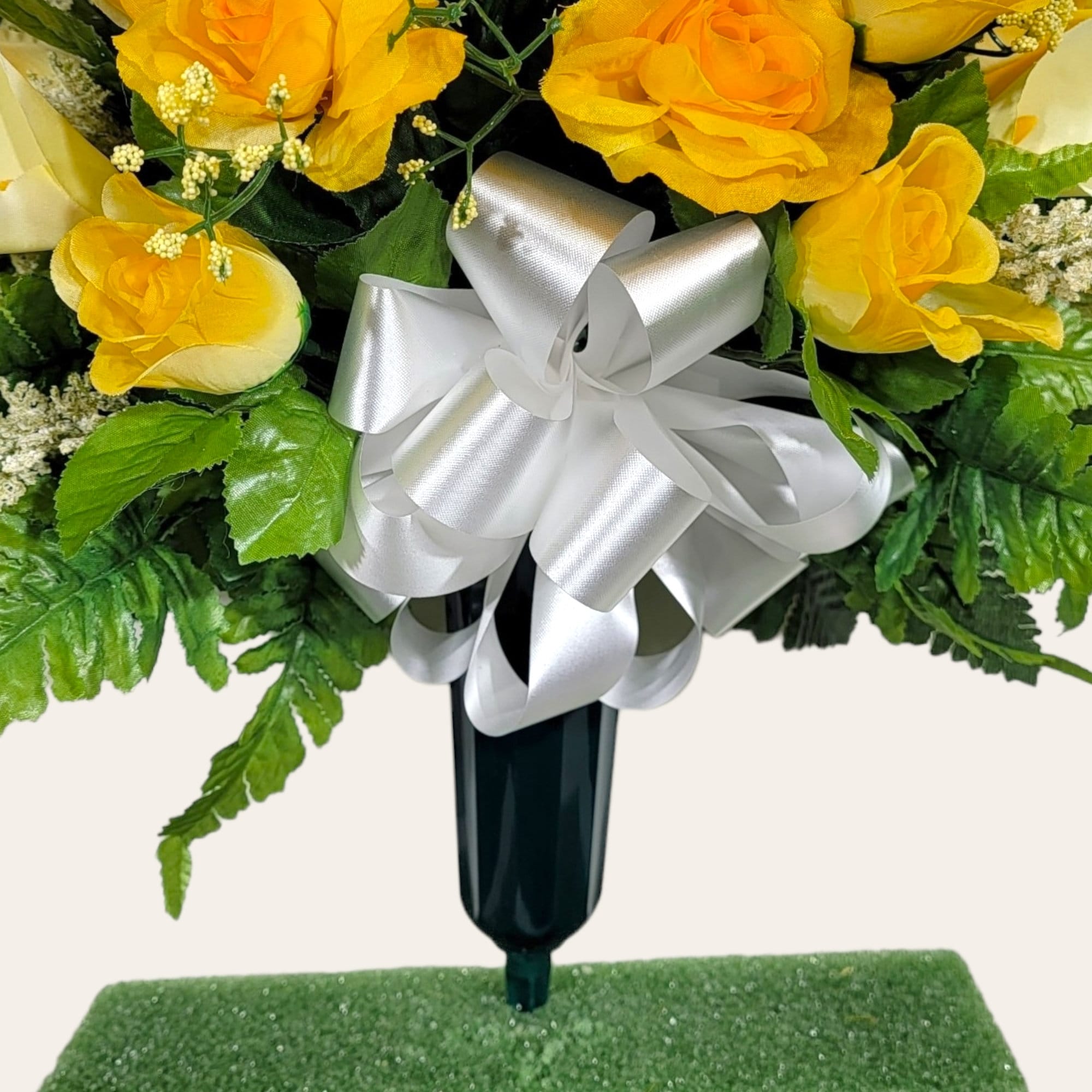 This Jumbo Cemetery Cone Has Grave Flowers Including Calla Lilies ...