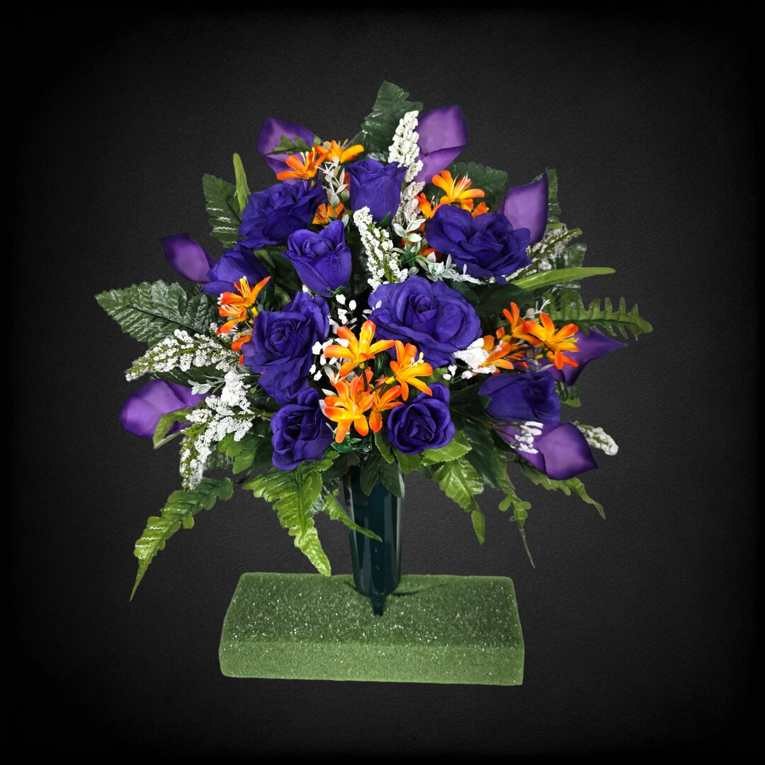 This Cemetery Cone Has Grave Flowers Including Purple Calla Lily and ...