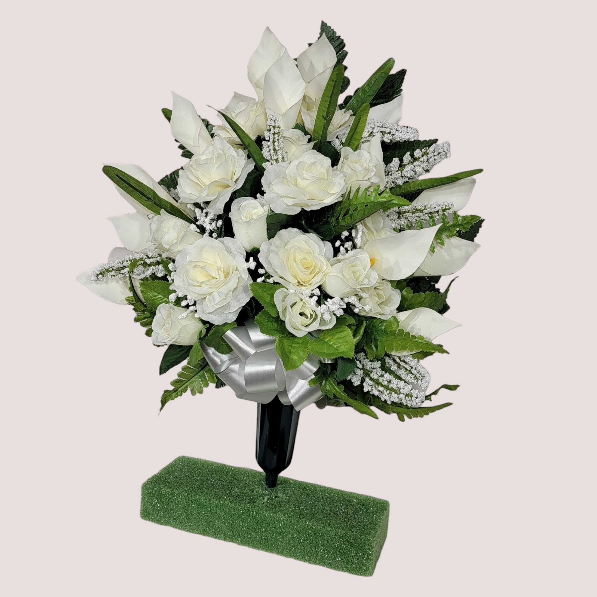 This Jumbo-sized Cemetery Cone Has Grave Flowers Including Cream Calla ...