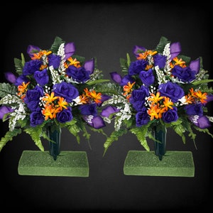 This is a Purple Calla Lily/rose Headstone Set With Bright Orange ...