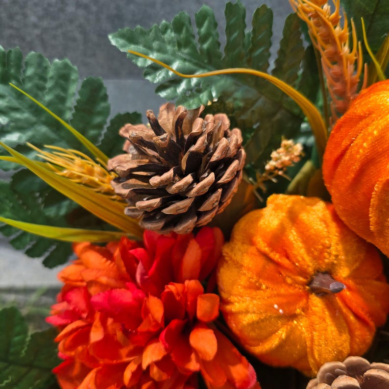 A Fall Memorial Decoration Cemetery Cone Orange Sunflower and Mum Grave ...