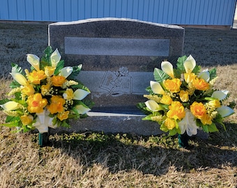 This Cemetery Cone Has Grave Flowers Including Red Dahlia's and 2 Tone ...