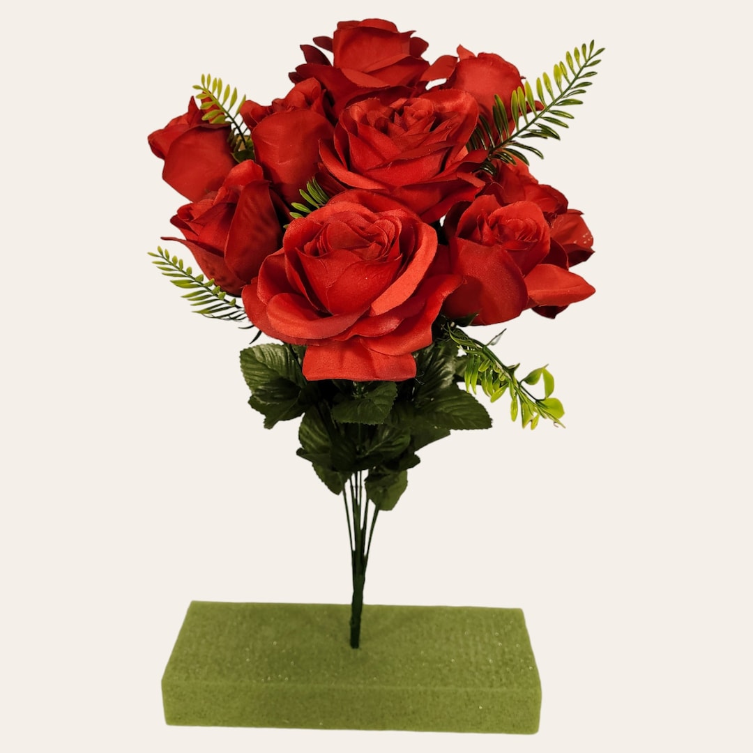 Artificial Flowering Bush 21" Tall Red Rose Bush With 12 Blooms and ...