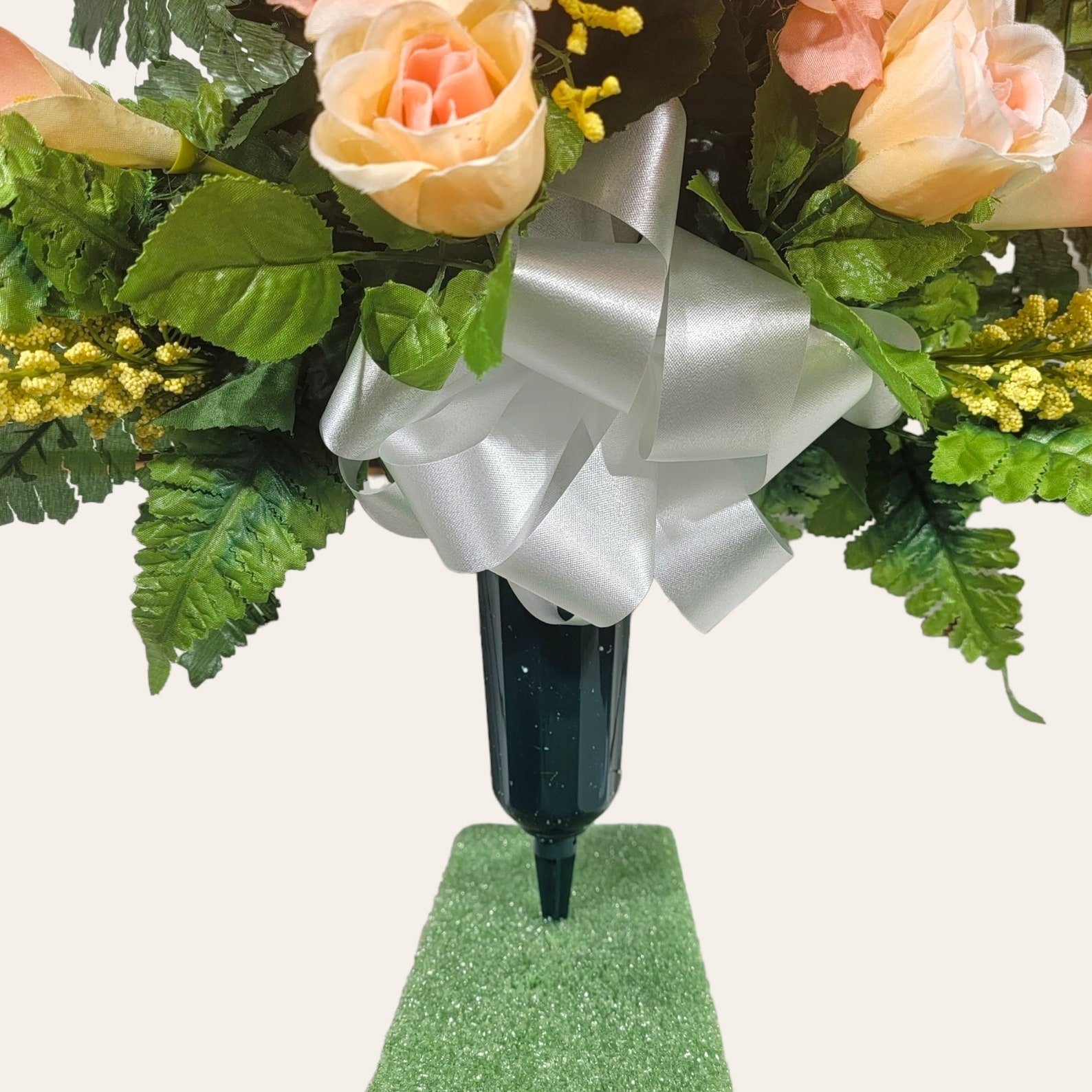 This Cemetery Cone Has Grave Flowers Including Peach Calla Lily and ...