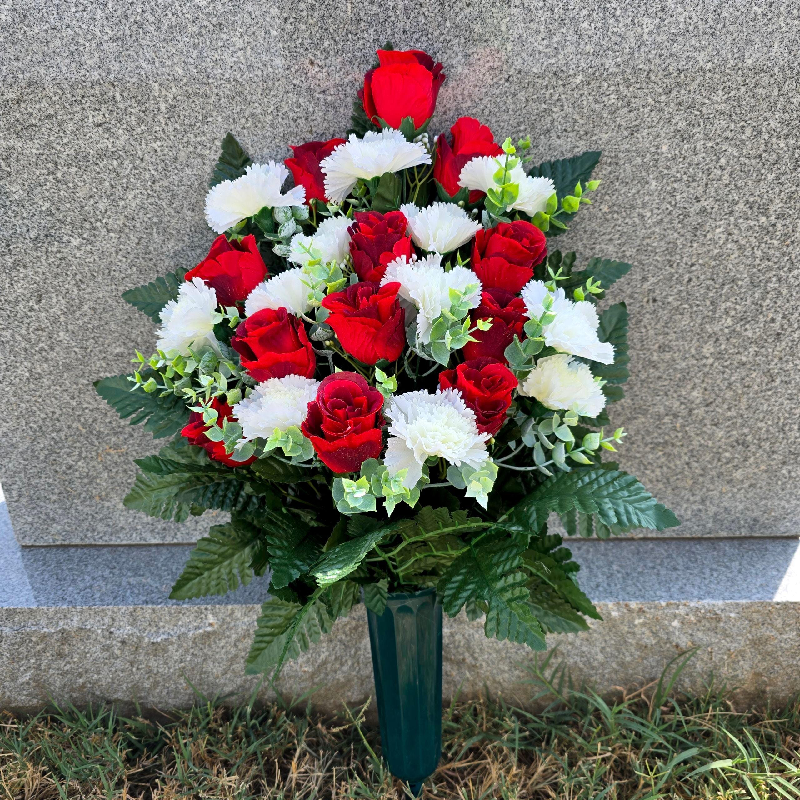 This Elegant Memorial Cone Has Red Roses, White Carnations, and ...