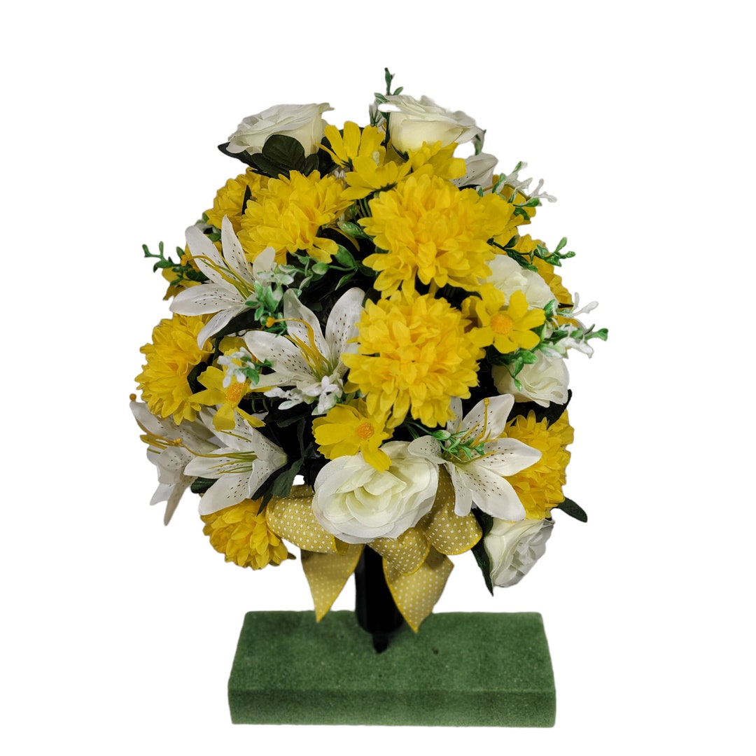 This 360-degree Rose, Mum, and Lily Cemetery Cone Has Yellow Roses ...