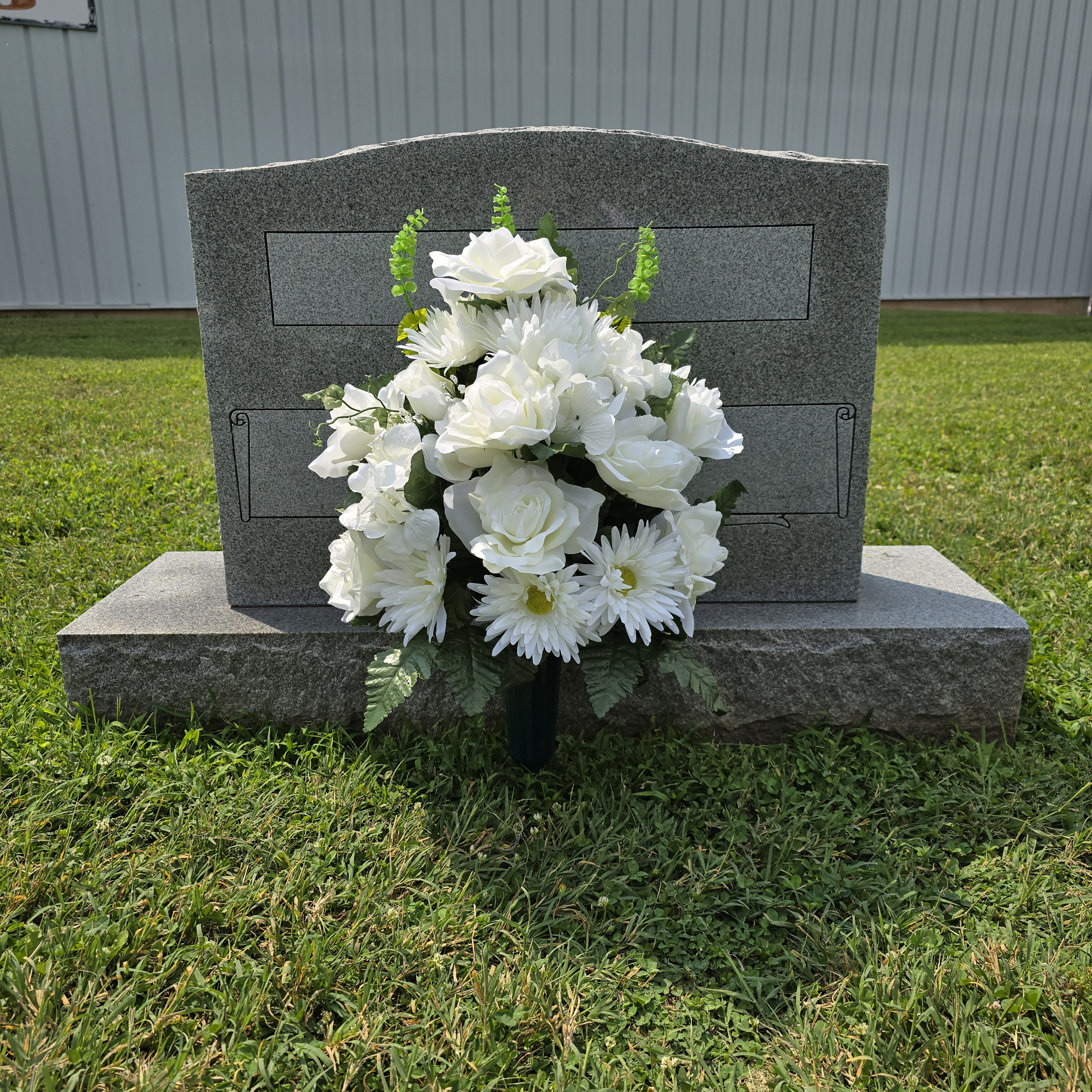 This Cemetery Cone Pair Has Cream Rose, White Gerbera Daisies ...