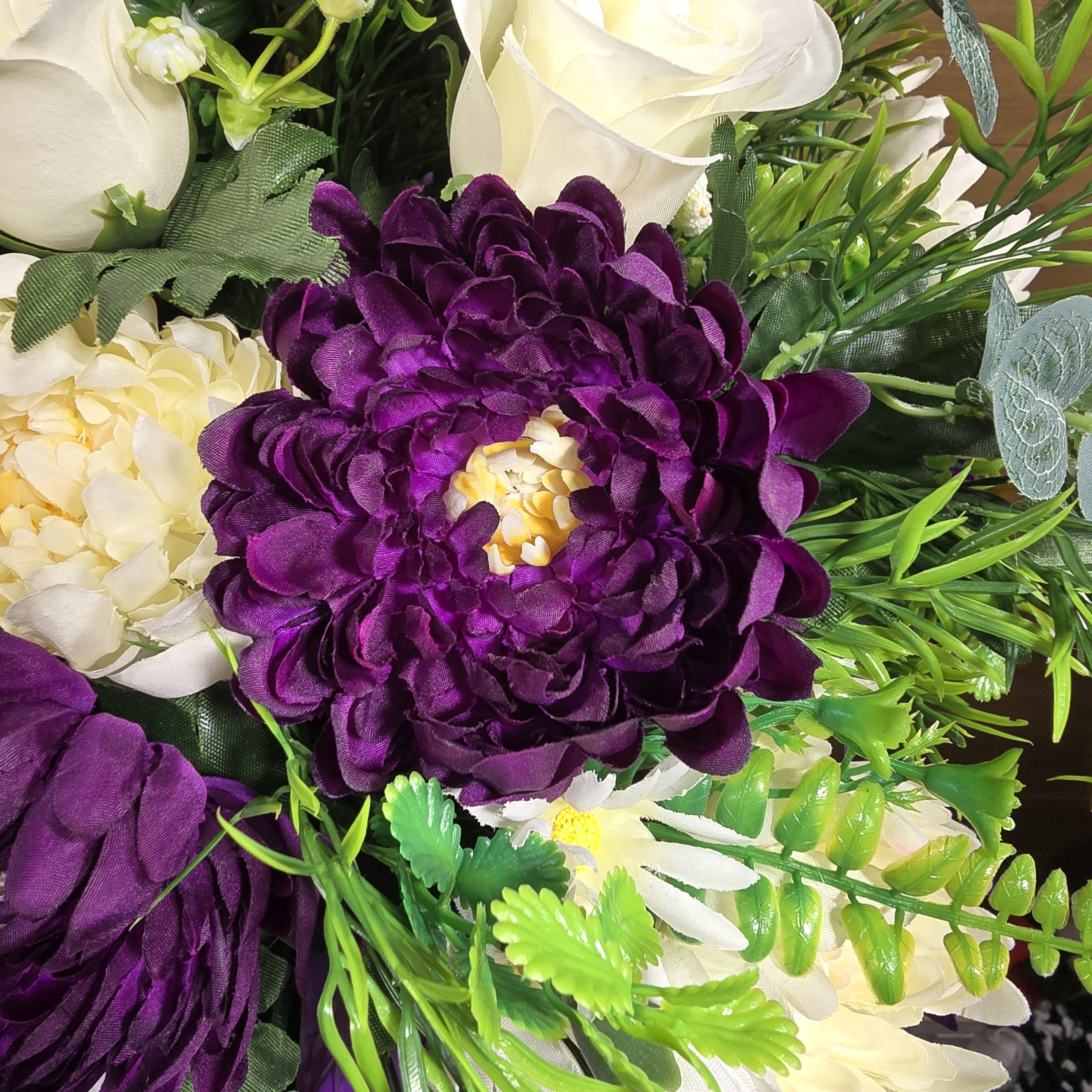 Cemetery Memorial Decoration With Purple Lilies, Mums, and Rosebud ...