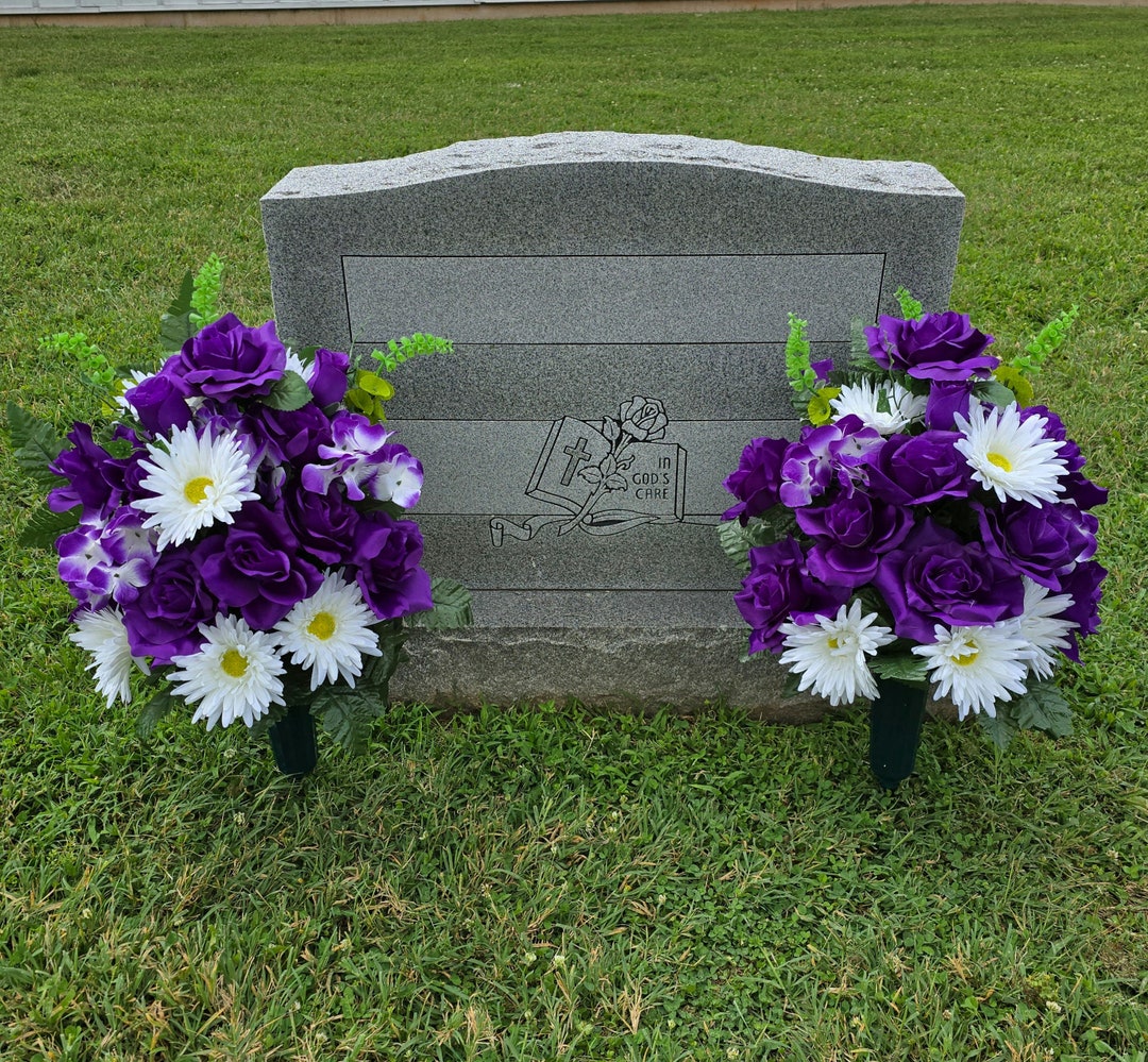 This Cemetery Cone Pair Has Purple Rose, White Gerbera Daisy ...