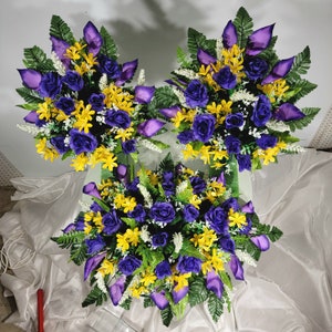 This is a Purple Calla Lily/rose Headstone Set With Bright Yellow ...