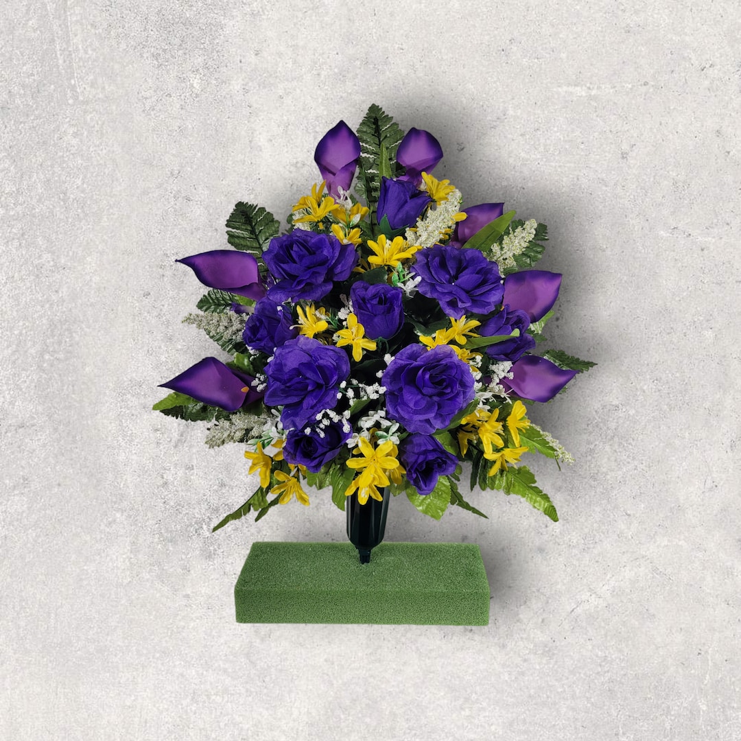 This Cemetery Cone Has Grave Flowers Including Purple Calla Lily and ...